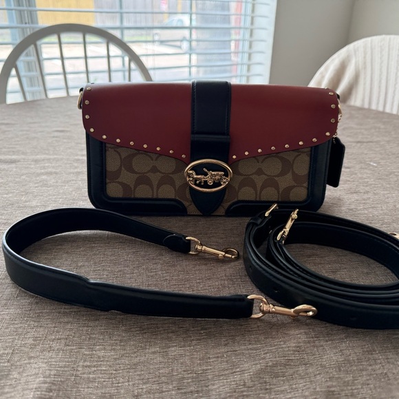 Coach | Bags | Coach Signature Canvas And Leather Crossbody Bag Red And ...